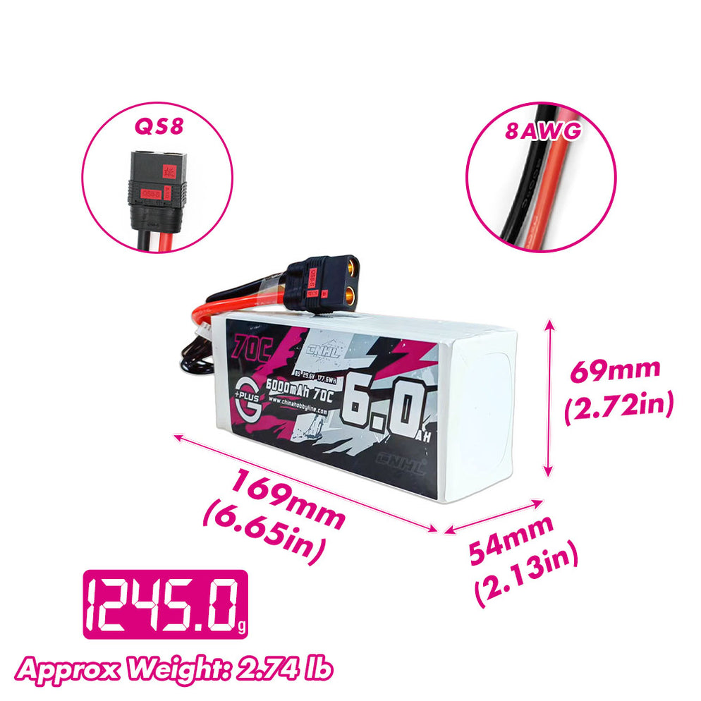 CNHL G+Plus 6000mAh 29.6V 8S Lipo Battery with QS8 Plug | 8S Lipo ...