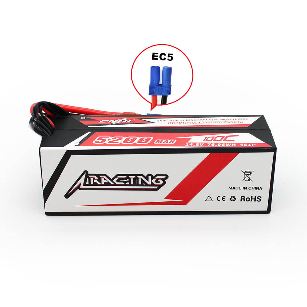 CNHL Racing Series 5200mAh 14.8V 4S 100C Hard Case Lipo Battery with E ...